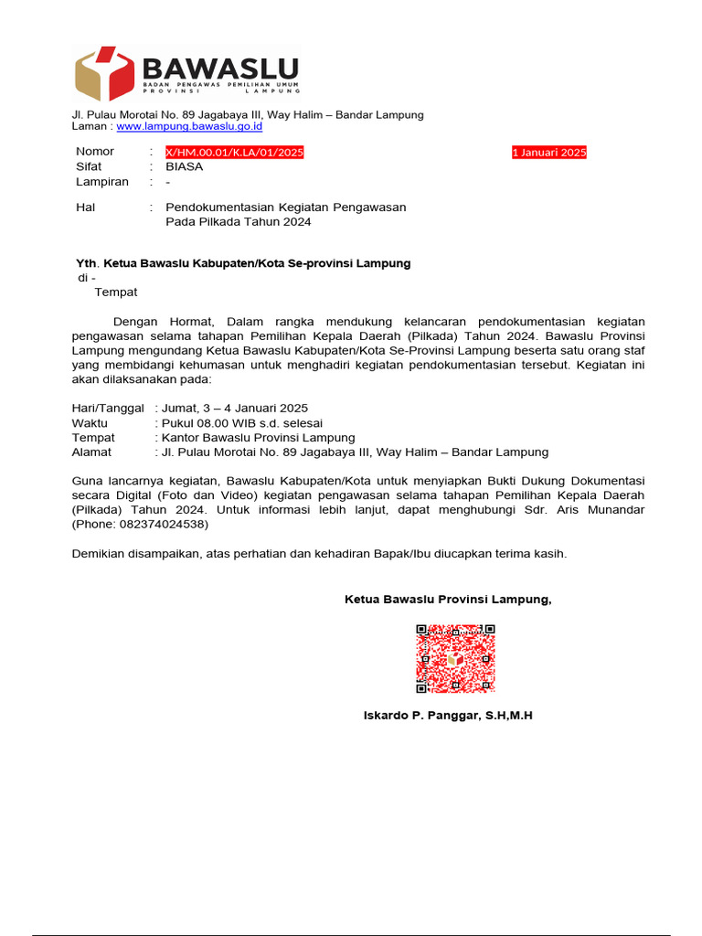 Undangan Pendokumentasian Pilkada 2024 | PDF