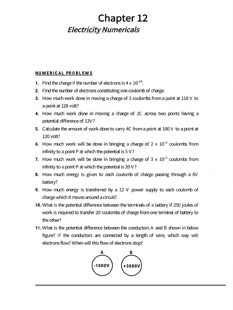 Electricity Numericals | PDF
