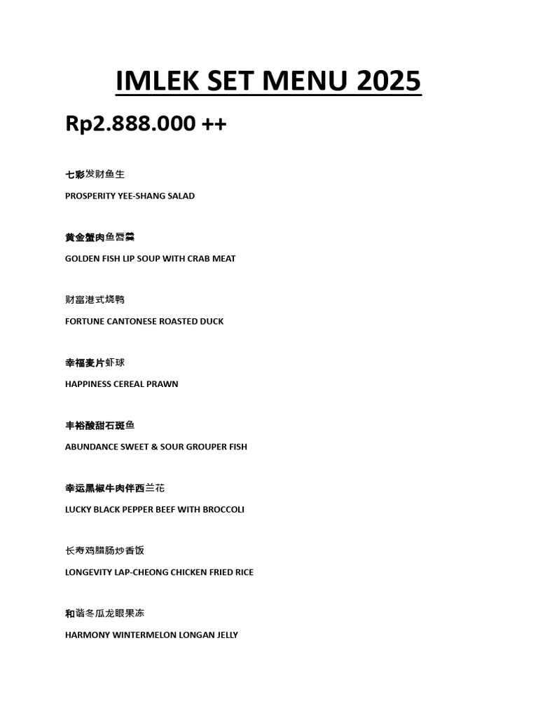 Imlek Festive Menu 2025 | PDF
