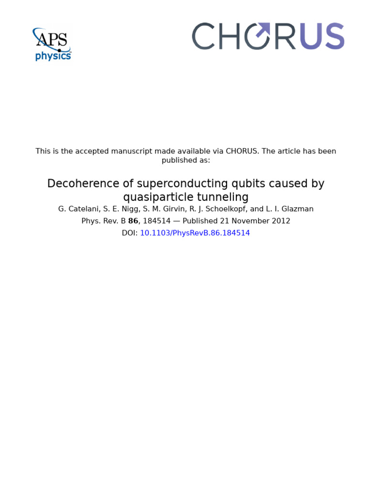 Decoherence of superconducting qubits caused by quasiparticle tunneling | PDF | Relaxation (Nmr ...