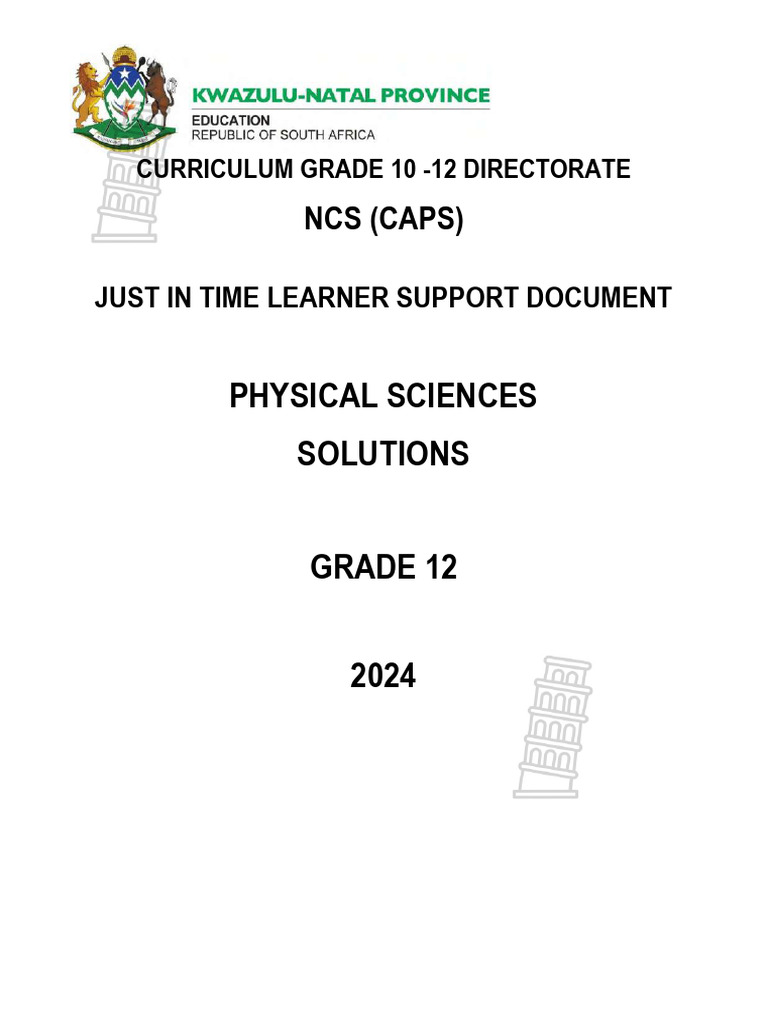 KZN Jit Physical Sciences Grade 12 Teacher Document 2024 Solutions | PDF | Reaction Rate ...