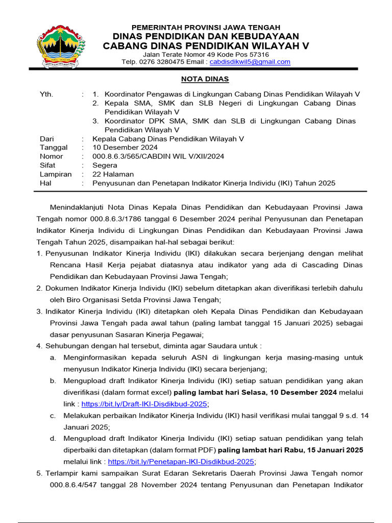 Nota Dinas Penyusunan Dan Penetapan Indikator Kinerja Individu Tahun ... Nota Dinas Penyusunan Dan Penetapan Indikator Kinerja Individu Tahun ...