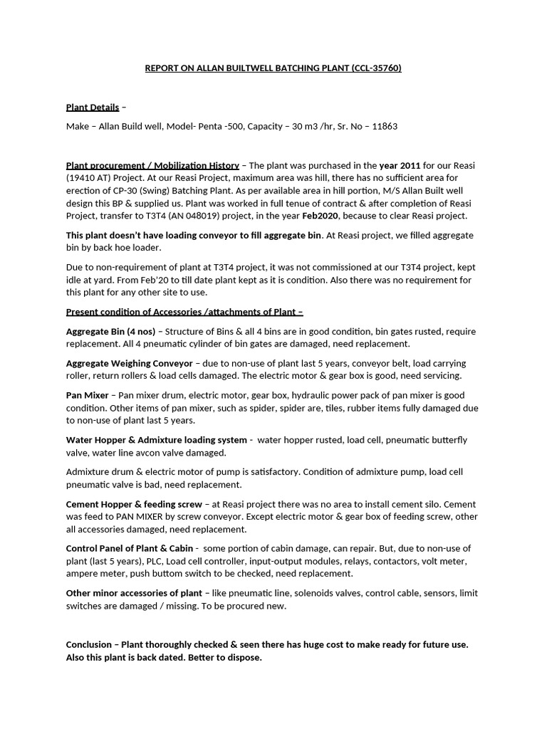 Report On BP-Allen Builfwell (CCL-35760) | PDF | Manufactured Goods | Equipment