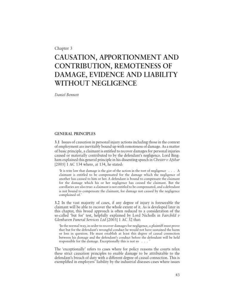 Chapter 3 Causation, apportionment and contribution, remoteness of damage, evidence and ...