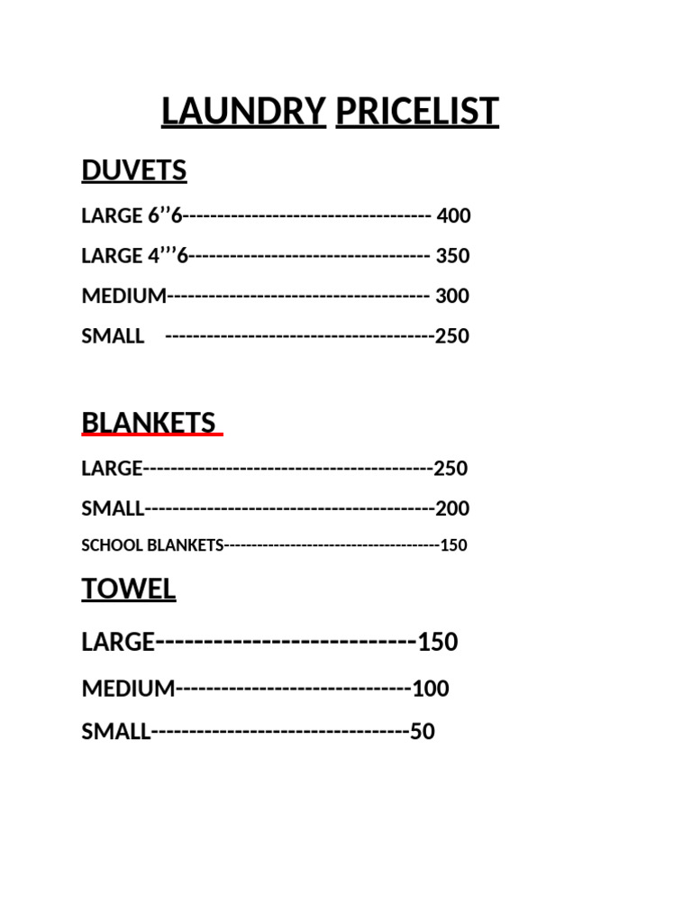 Laundry Pricelist | PDF