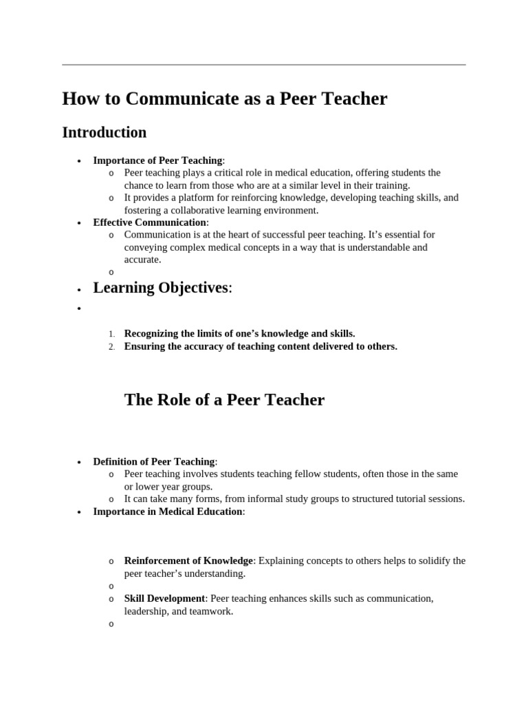Effective Peer Teaching Communication | PDF | Learning | Communication