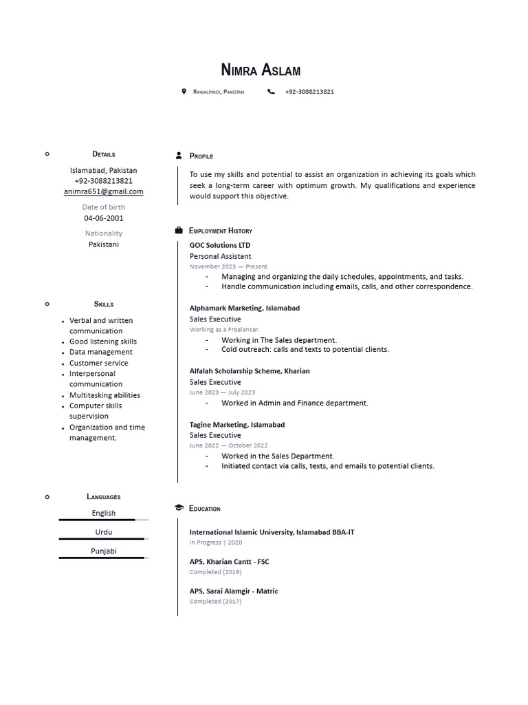 NIMRA ASLAM'S CV 23-1 | PDF