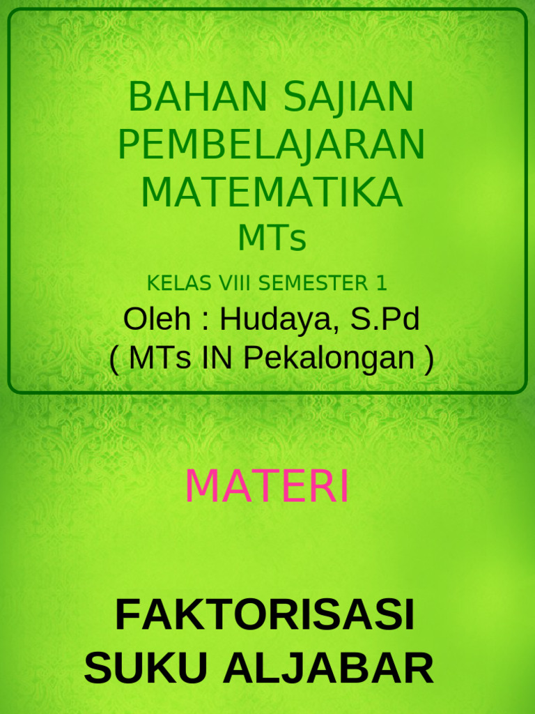 Faktor Suku Aljabar Kelas VIII MTs | PDF