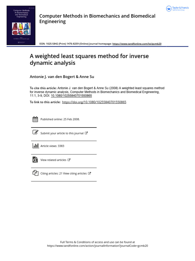 A Weighted Least Squares Method For Inverse Dynamic Analysis | PDF | Covariance | Matrix ...
