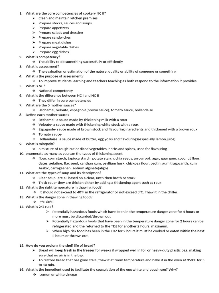 2What are the core competencies of cookery NC II | PDF | Sauce | Foods