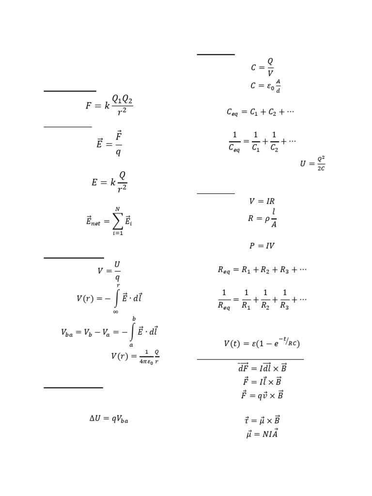 Formula Sheet Final Exam | PDF | Inductance | Electricity