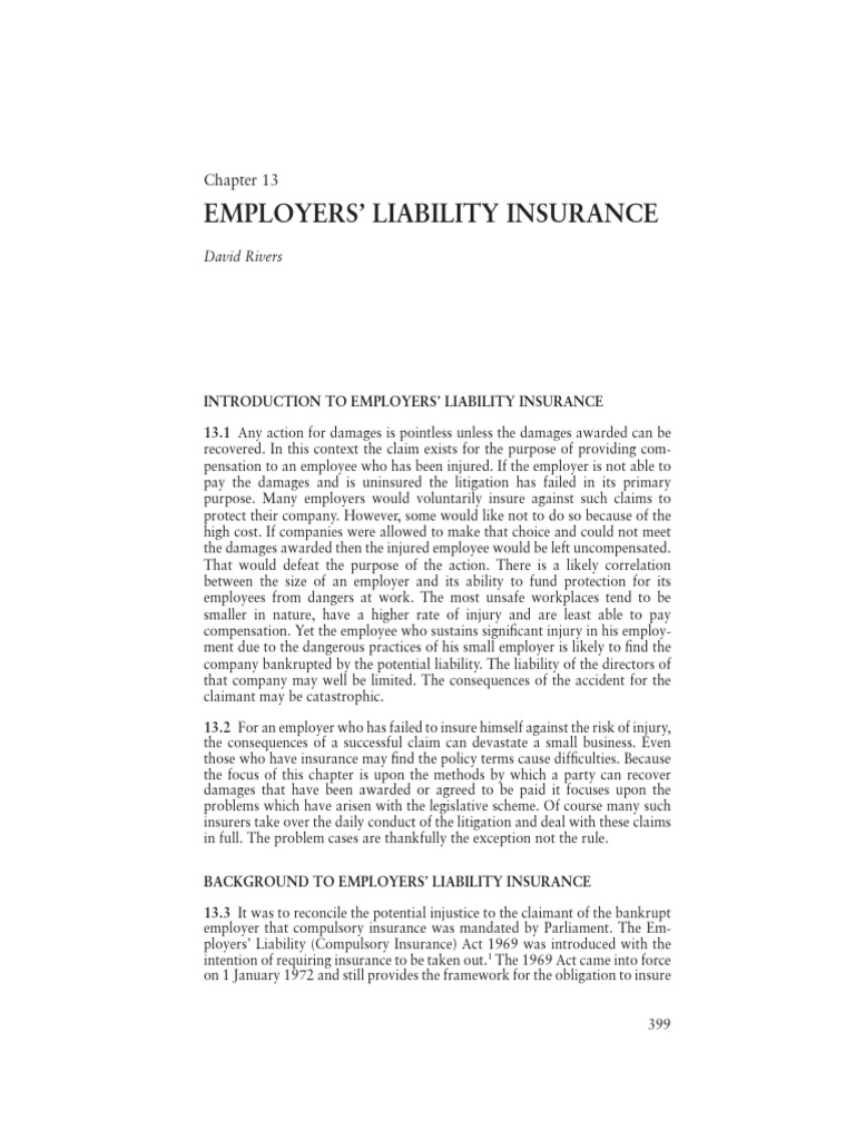 Chapter 13 Employers' liability insurance | PDF | Liability Insurance ...