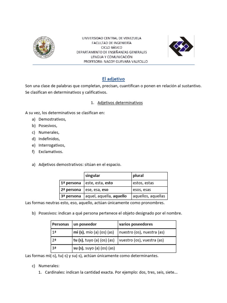 Tipos y Clases de Adjetivos en Español | PDF | Adjetivo | Sintaxis