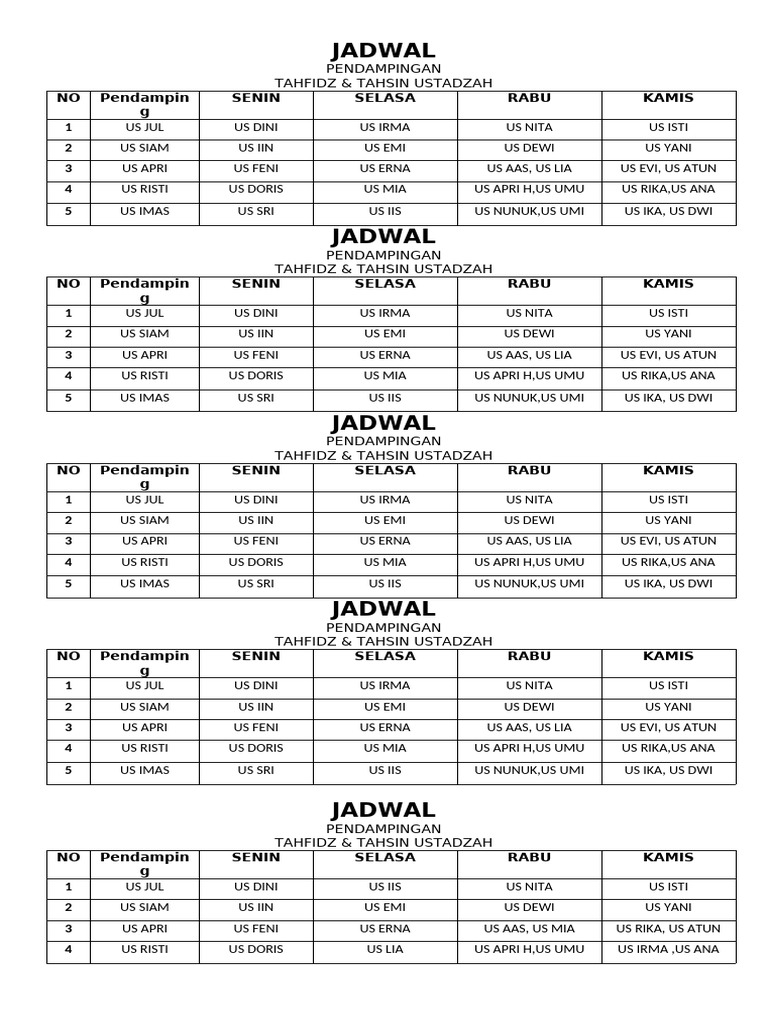 JADWAL PENDAMPING | PDF