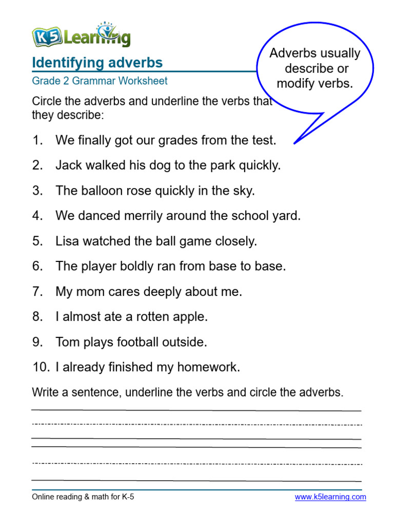 Grammar Worksheet Grade 2 Adverbs 1 | PDF