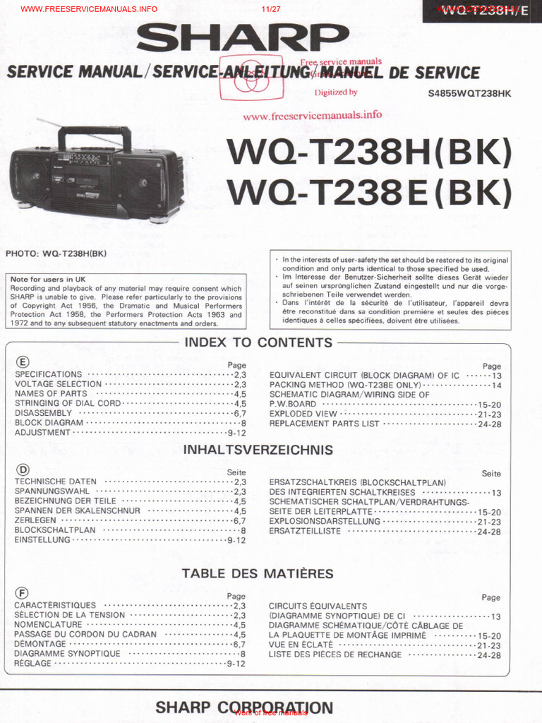 Sharp wq-t238h Wq-T238e | PDF
