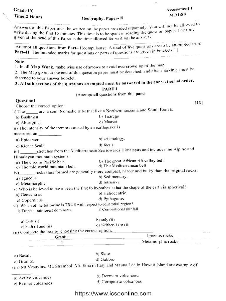 Icse Class 9 Assessment 1 Geography p2 300924 2024 | PDF