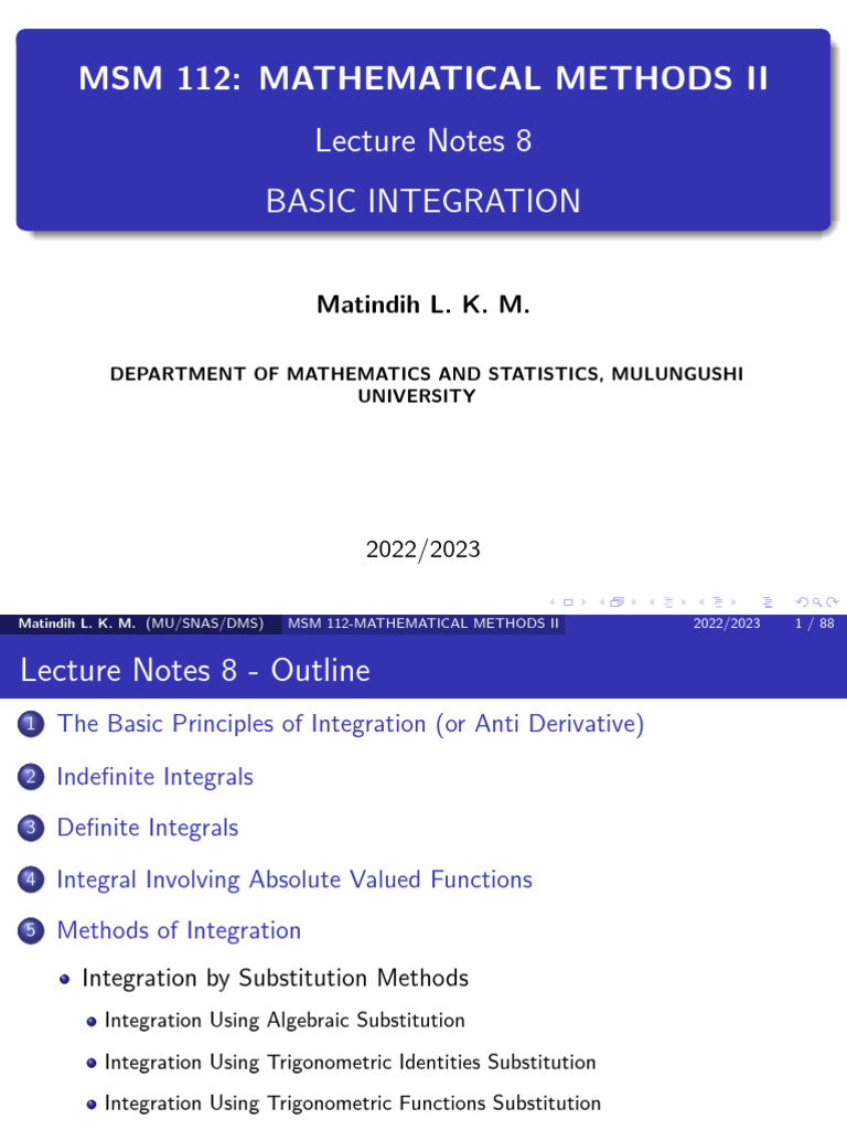 MSM 112 - Integration Notes | PDF | Integral | Function (Mathematics)