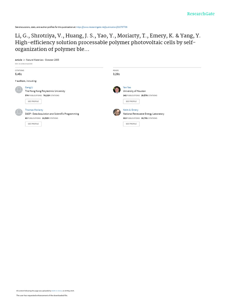 Li_G_Shrotriya_V_Huang_J_S_Yao_Y_Moriarty_T_Emery_ | PDF | Materials Science | Condensed Matter ...