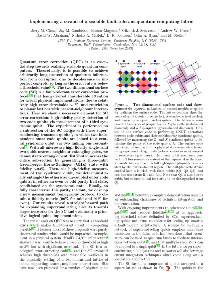Implementing A Strand of A Scalable Fault-Tolerant Quantum Computing Fabric | PDF | Quantum ...
