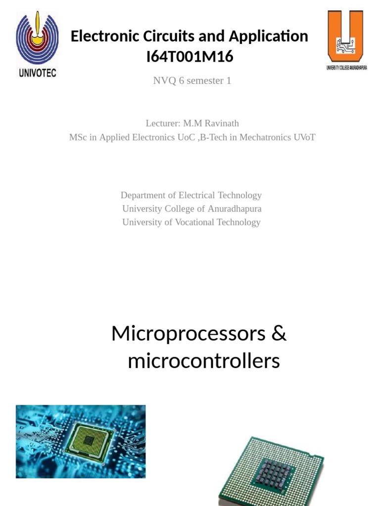 Lecture 1 Microcontrollers | PDF | Central Processing Unit | Microcontroller