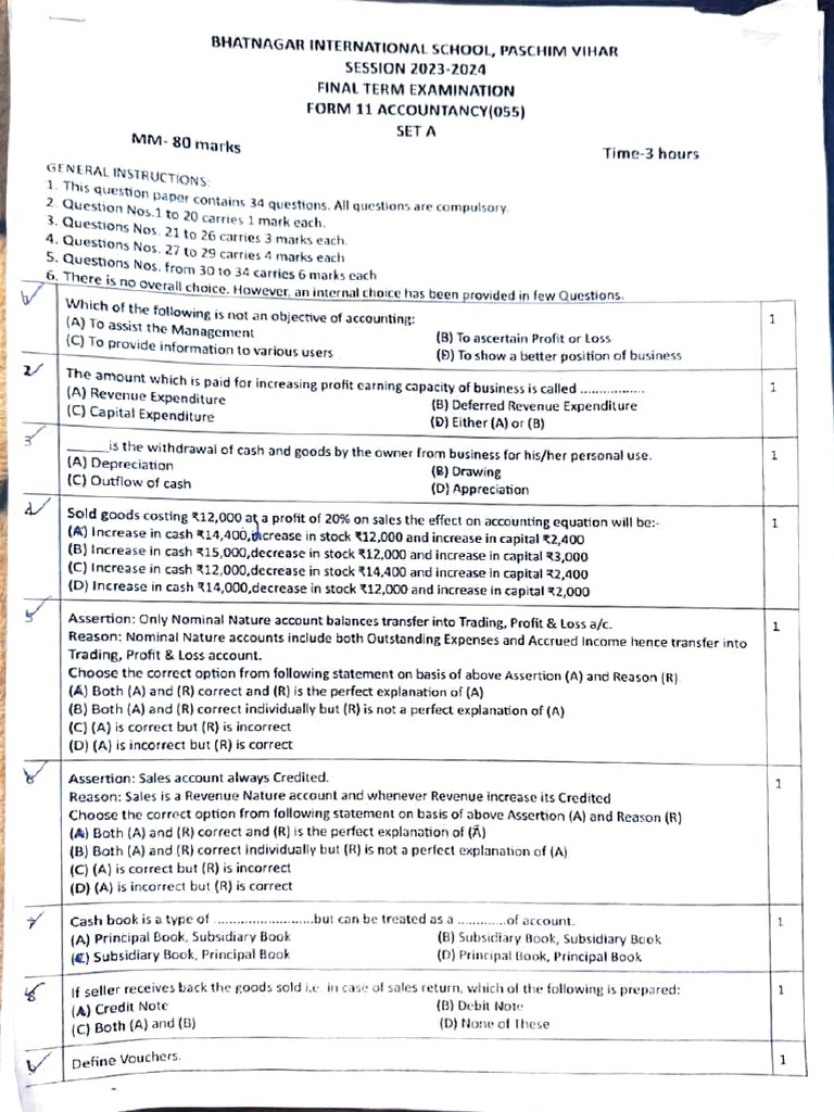 Class XI Acc Bhatnagar Annual 2023-24 | PDF | Debits And Credits | Money