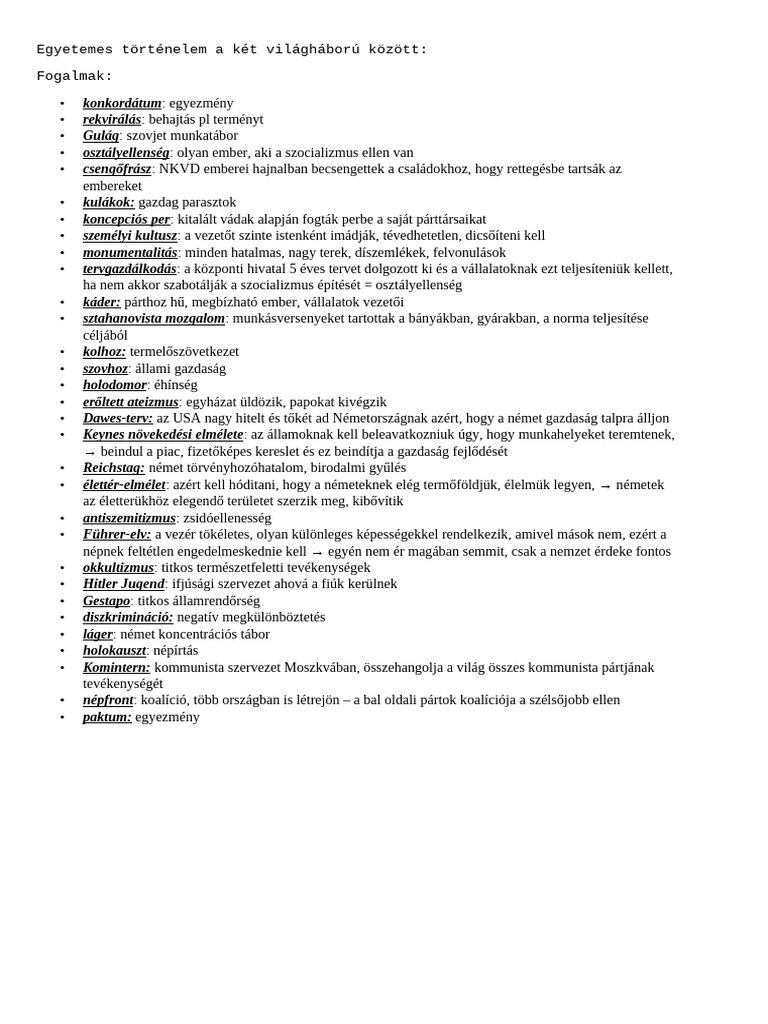 Egyetemes-történelem-a-két-világháború-között-fogalmak | PDF