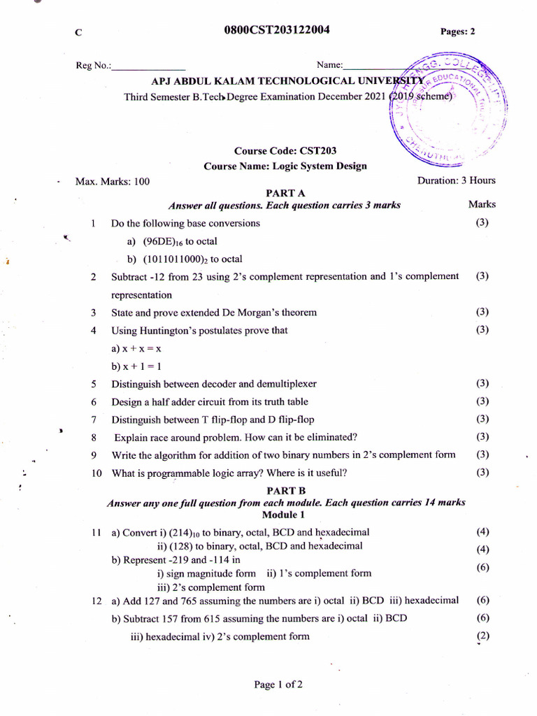 Cst203 Logic System Design, December 2021 | PDF | Logic Gate | Binary Coded Decimal