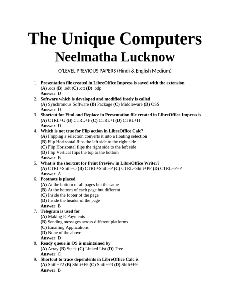 O'Level Previous Papers and Solutions | PDF | Computer Network ...