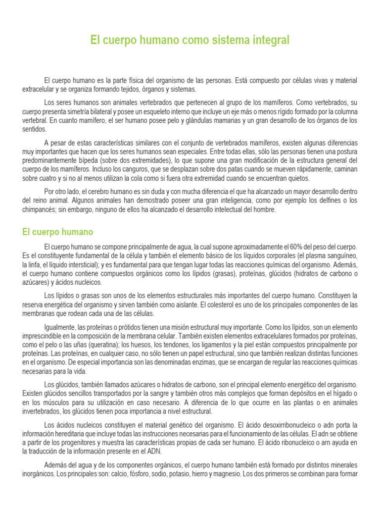 El Cuerpo Humano Como Sistema Integral Comprension Lectora | PDF ...