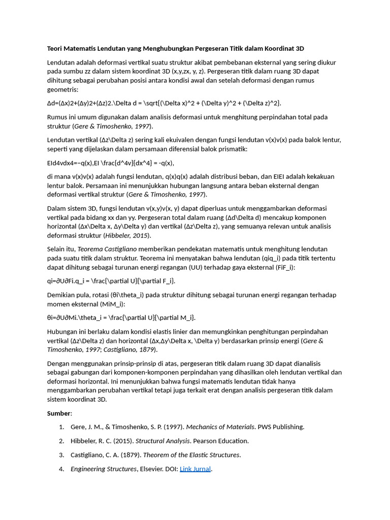 Teori Matematis Lendutan Yang Menghubungkan Pergeseran Titik Dalam ...