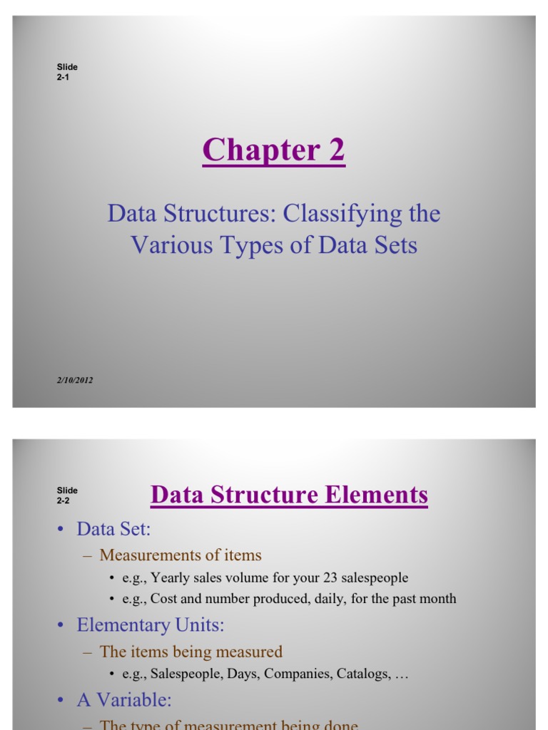 Statistics - Data Structures Classifying The Various Types of Data Sets ...