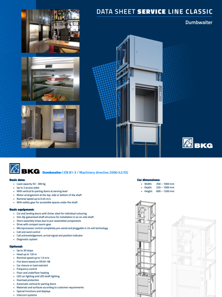 Classic Dumbwaiter Service Data Sheet | PDF