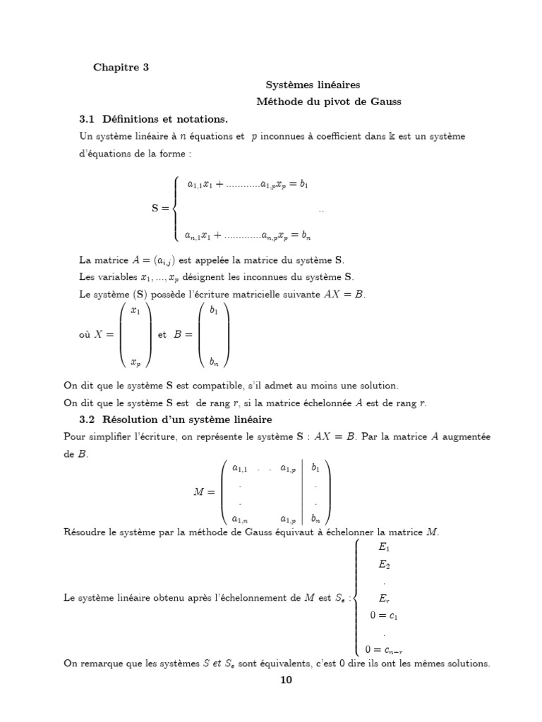 Résolution des systèmes d'équations linéaires | PDF | Système d ...