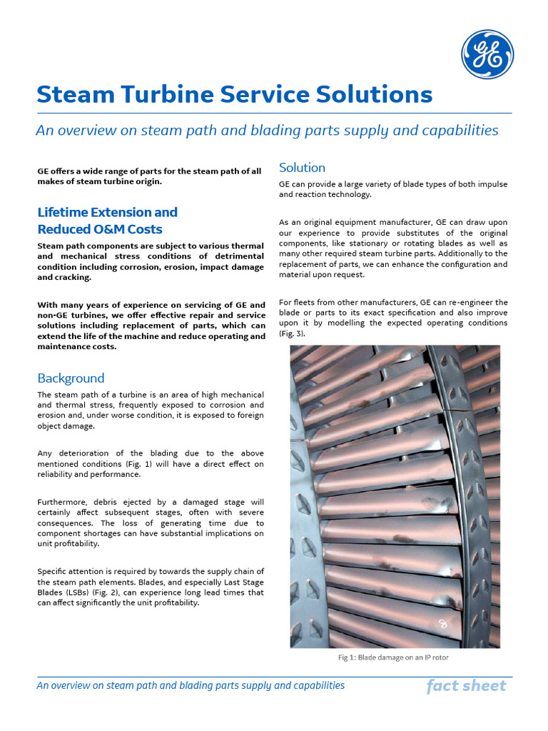 Fact Sheet Overview On Steam Path and Blading Parts Supply and Capabilities | PDF | Turbine | Steam