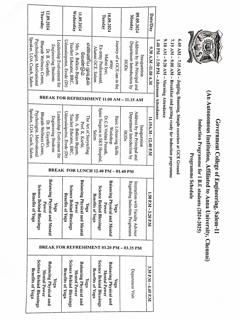 First Year Induction Program 2024-2025 | PDF
