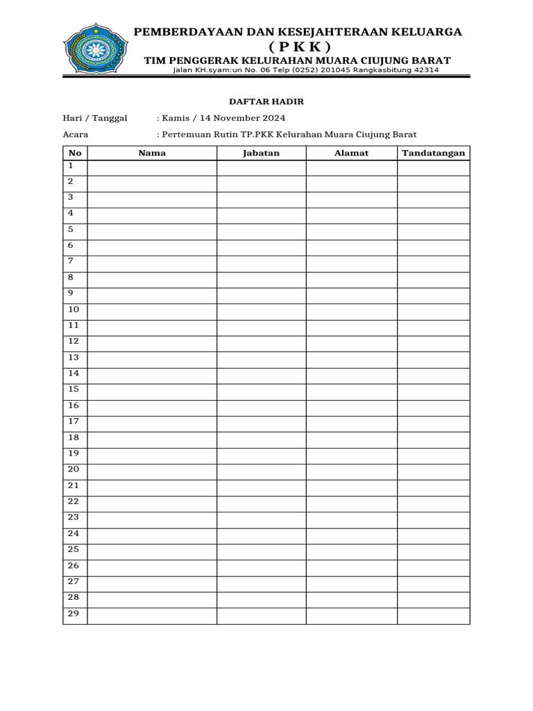 Daftar Hadir Dan Notulen PKK | PDF