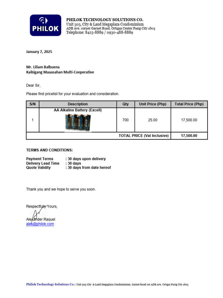 Quotation AA Battery 1-7-2025 | PDF