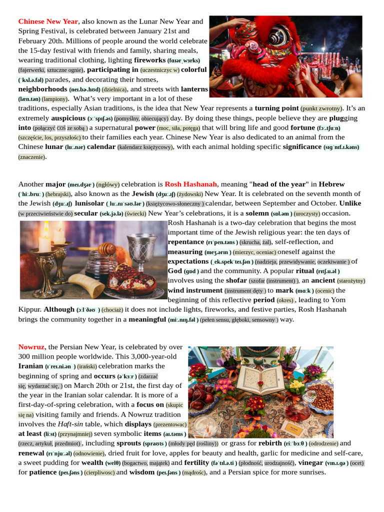 How Different Cultures Celebrate The New Year TEXT | PDF