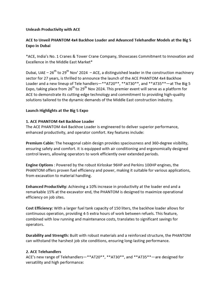 Press - Release - Big5 Ace Phantom 4x4 | PDF | Loader (Equipment ...