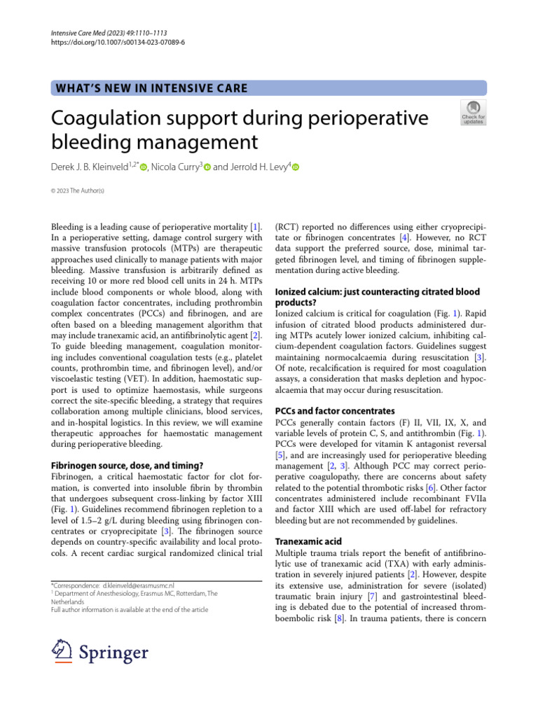 Coagulation Support During Perioperative Bleeding Management, 2023 ...