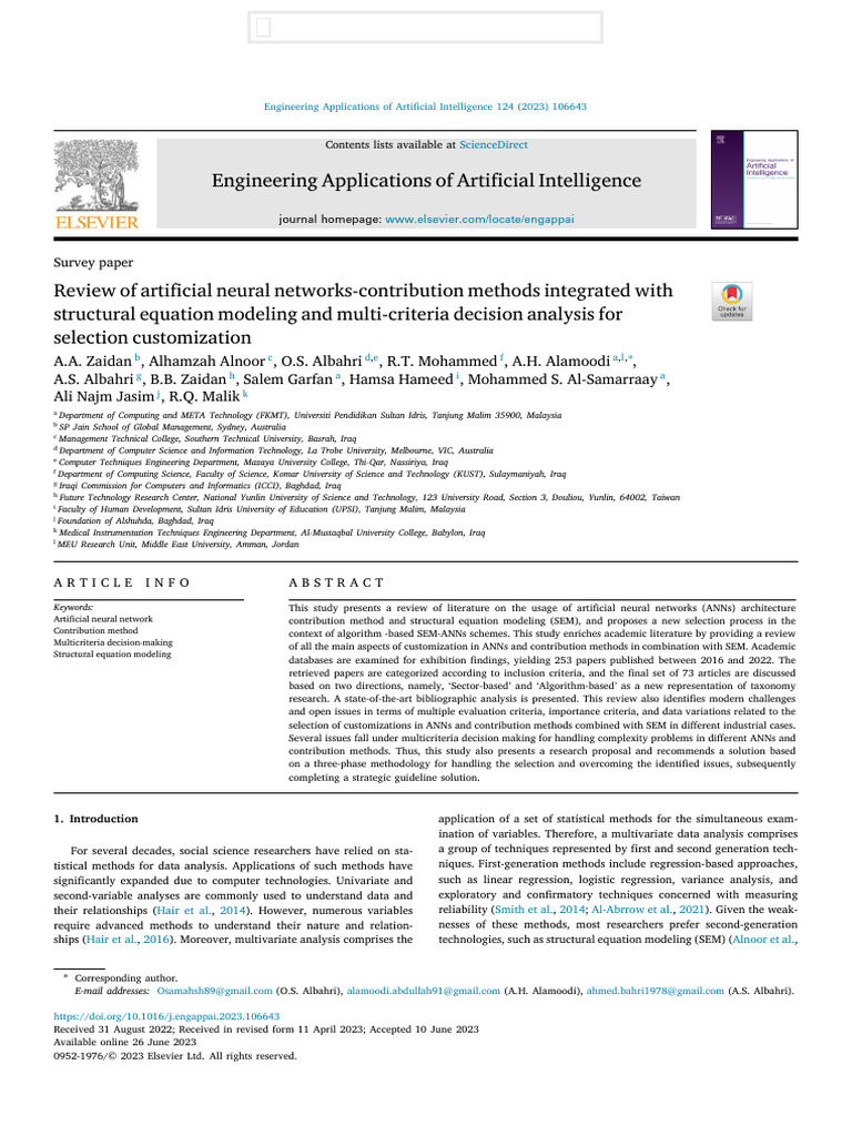 Review of artificial neural networks-contribution methods integrated with structural equation ...
