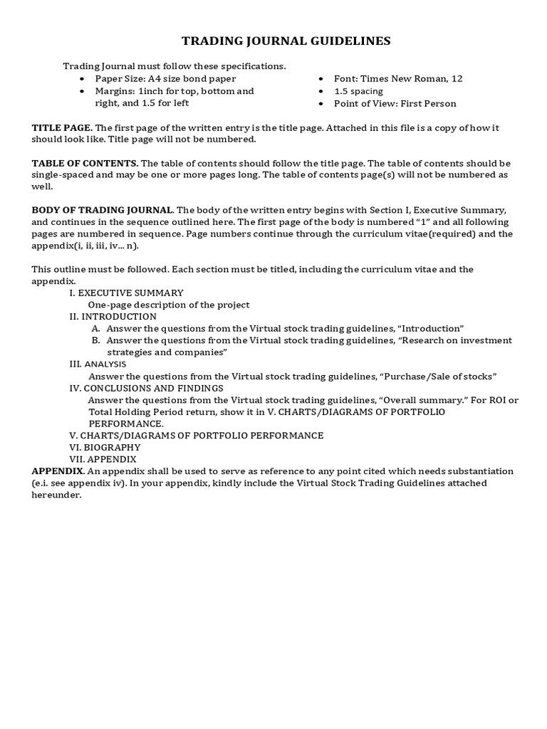 Trading Journal Guidelines for Students | PDF | Stocks | Investing