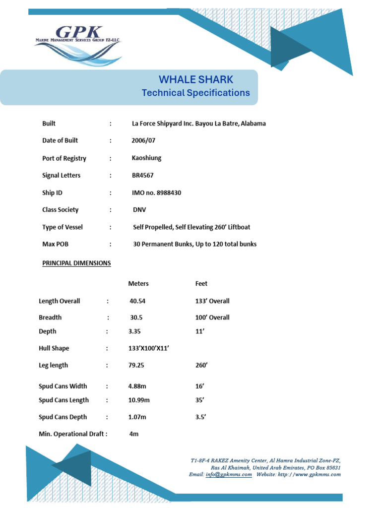 15.-GPK-Whale-Shark_Technical-Specifications | PDF | Tonnage | Ships