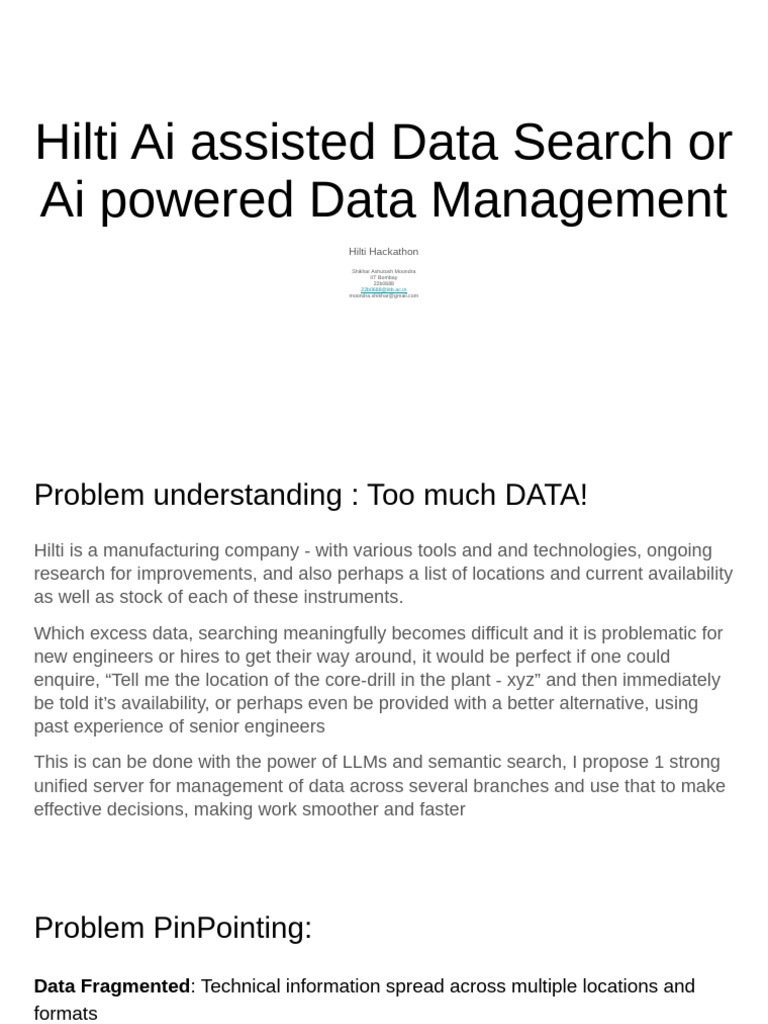 Hilti Ai Assisted Data Search or Ai Powered Data Management - Shikhar Ashutosh Moondra | PDF ...