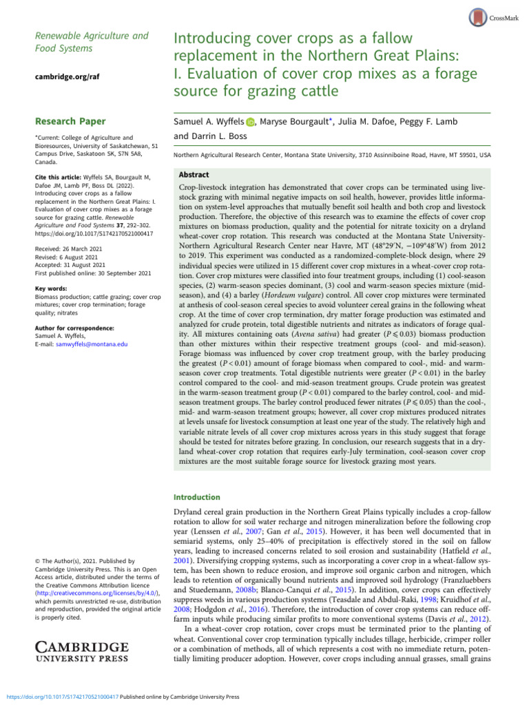 Introducing Cover Crops As A Fallow Replacement in The Northern Great ...