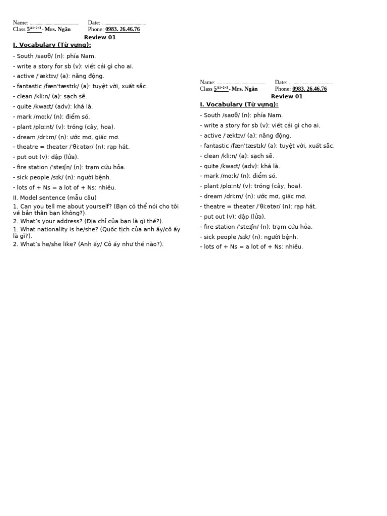 6. Review 01 - Vocab | PDF