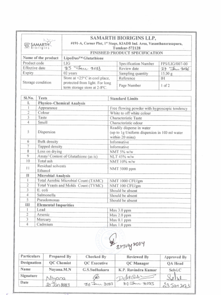Lipoduo Glutathione Spec and STP | PDF