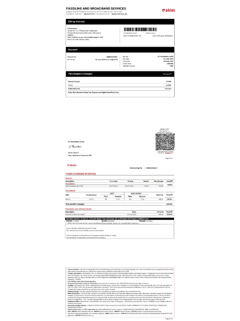 Internet Bill July 2024 | PDF