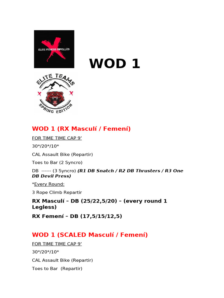 Wod 1 Elite Teams Spring | PDF